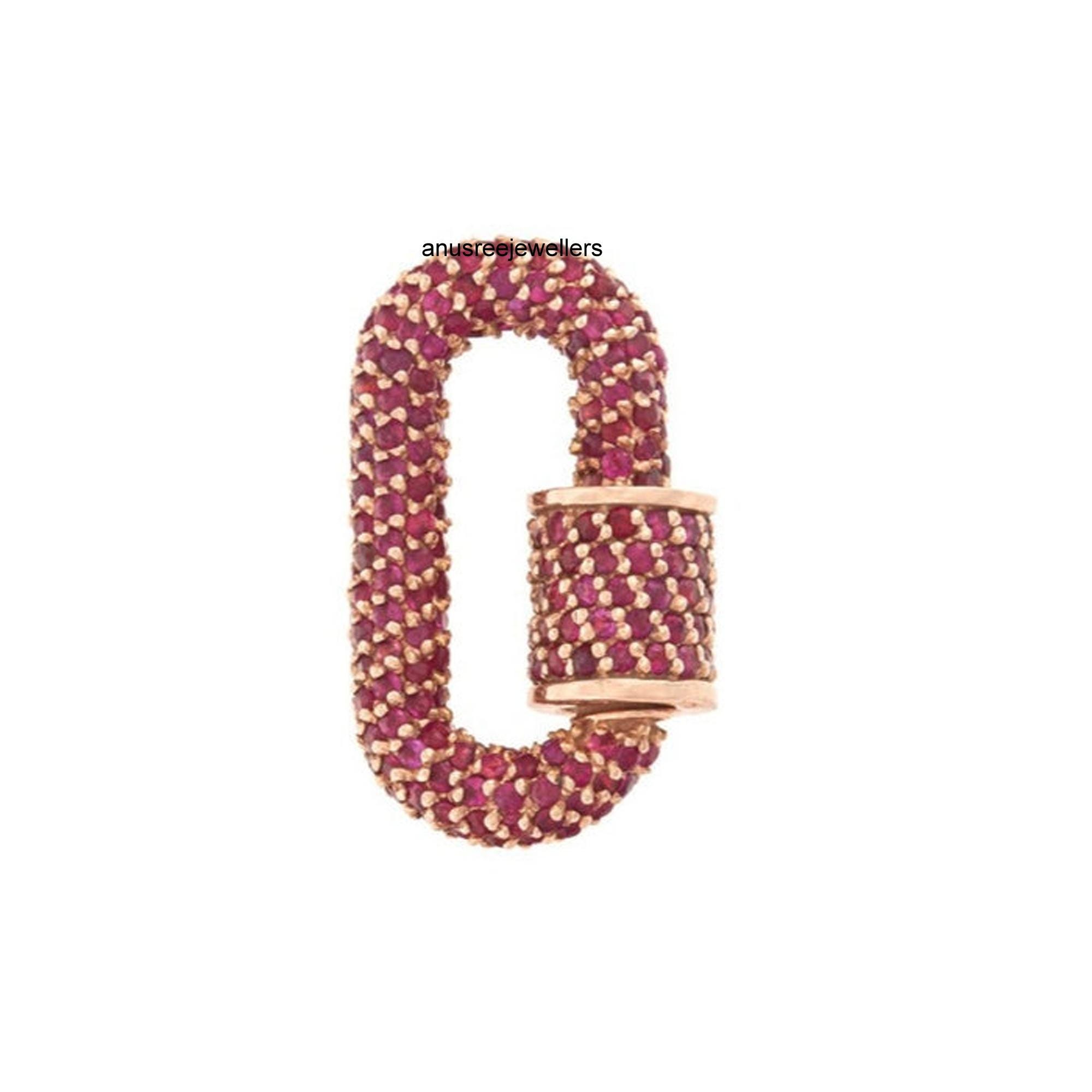 14k Solid Gold Ruby Carabiner Clasp Lock, Handmade Jewelry - Etsy