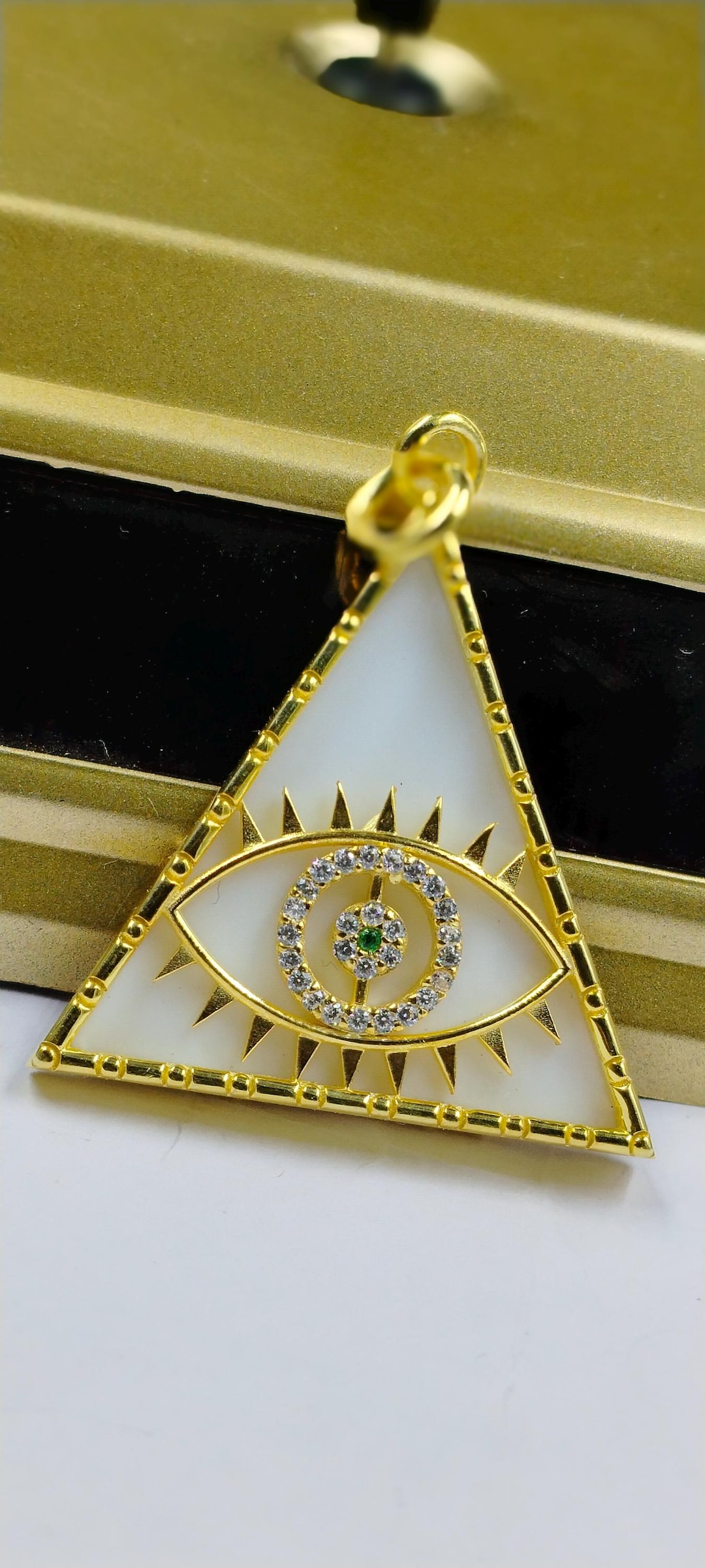 Mother of Pearl Evil Eye Triangle Pendant, 925 Sterling Silver - Etsy