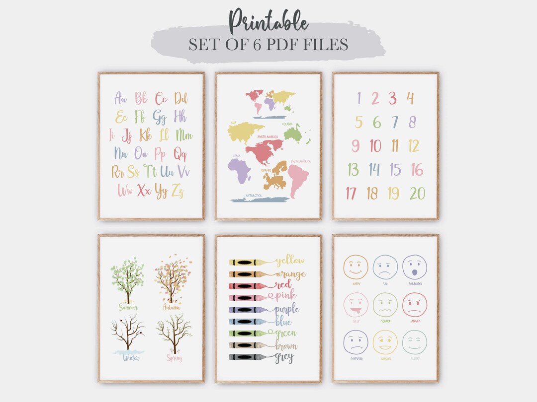 Educational Prints, Classroom Posters, Playroom Decor, Set 6 Wall Art ...