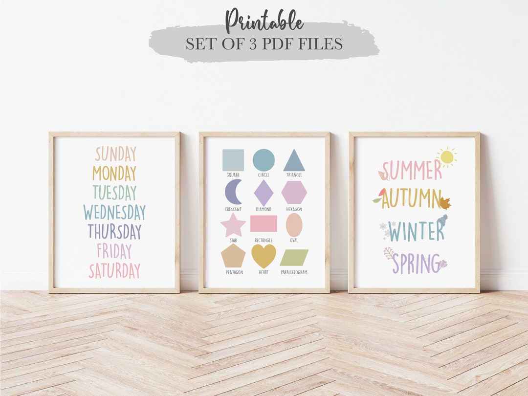 Playroom Wall Art, Educational Printables, Classroom Decor, Set of 3 ...