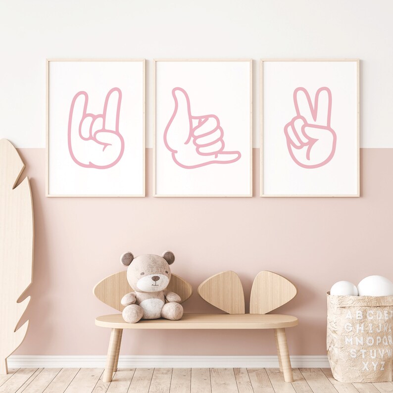 Hand Gesture Printables, Pink Peace Sign Shaka Rock on Mahalo Hawaiian ...