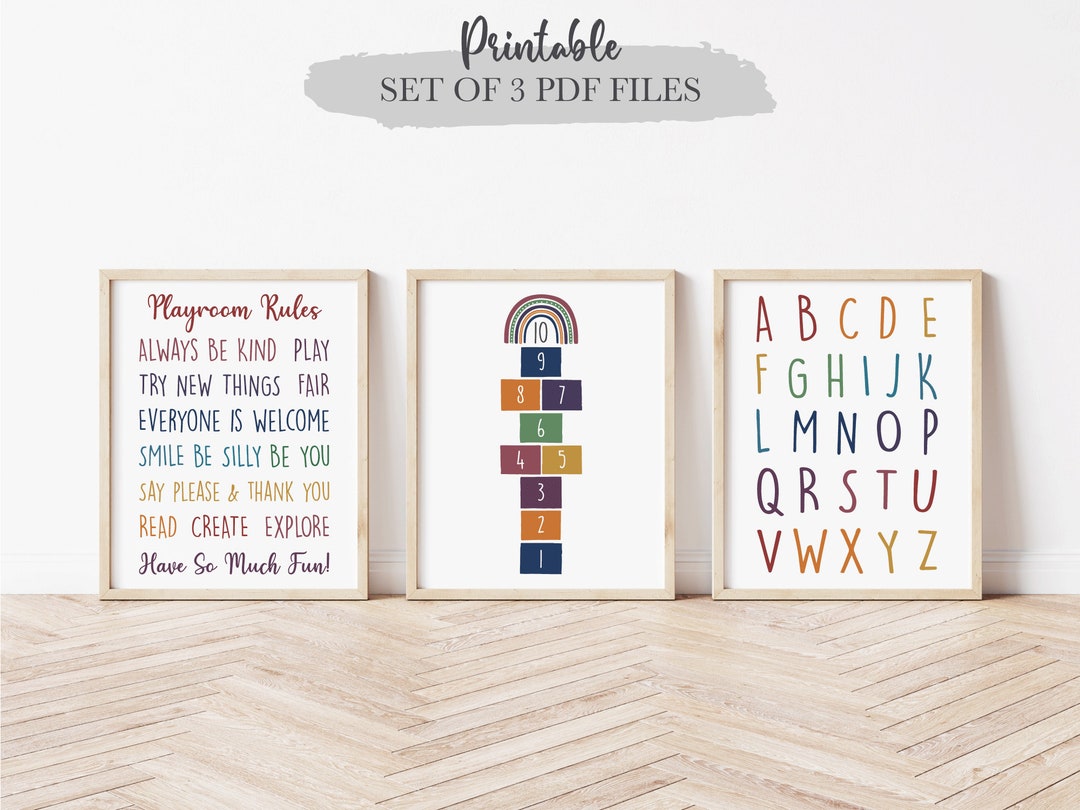 Reglas de la sala de juegos imprimibles ABC 123 conjunto de - Etsy España