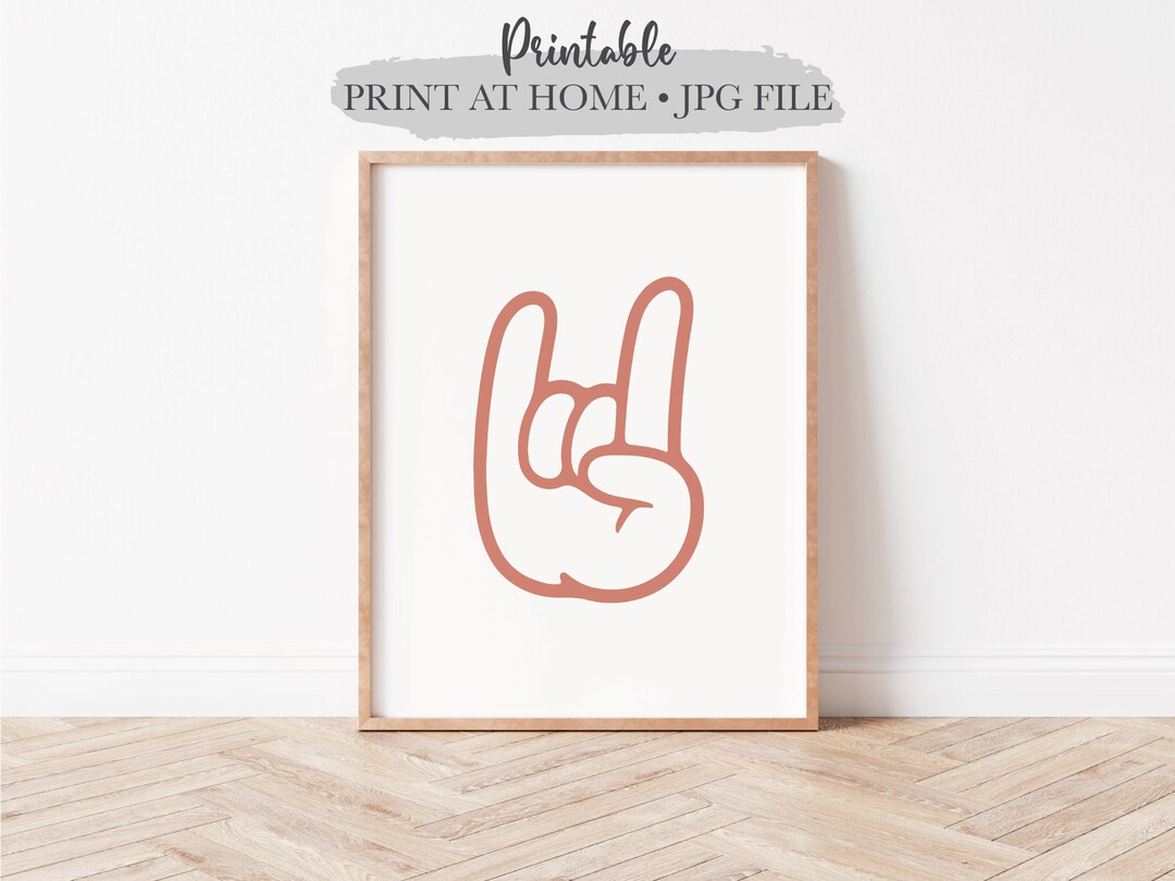 Rock on Hand Gesture Printable Rock and Roll Doodle Modern - Etsy