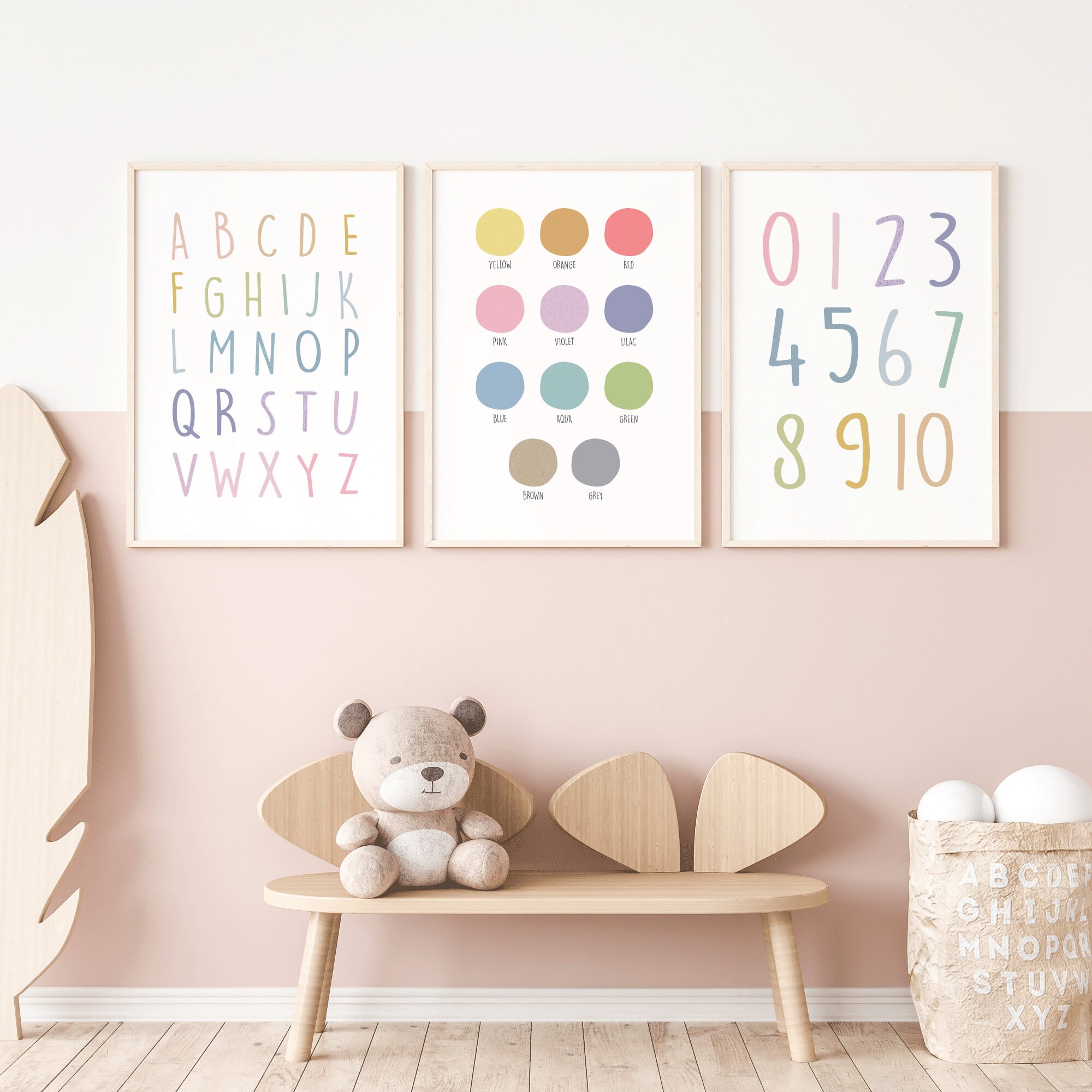 Educational prints Playroom wall art 3 Prints Set Colours | Etsy