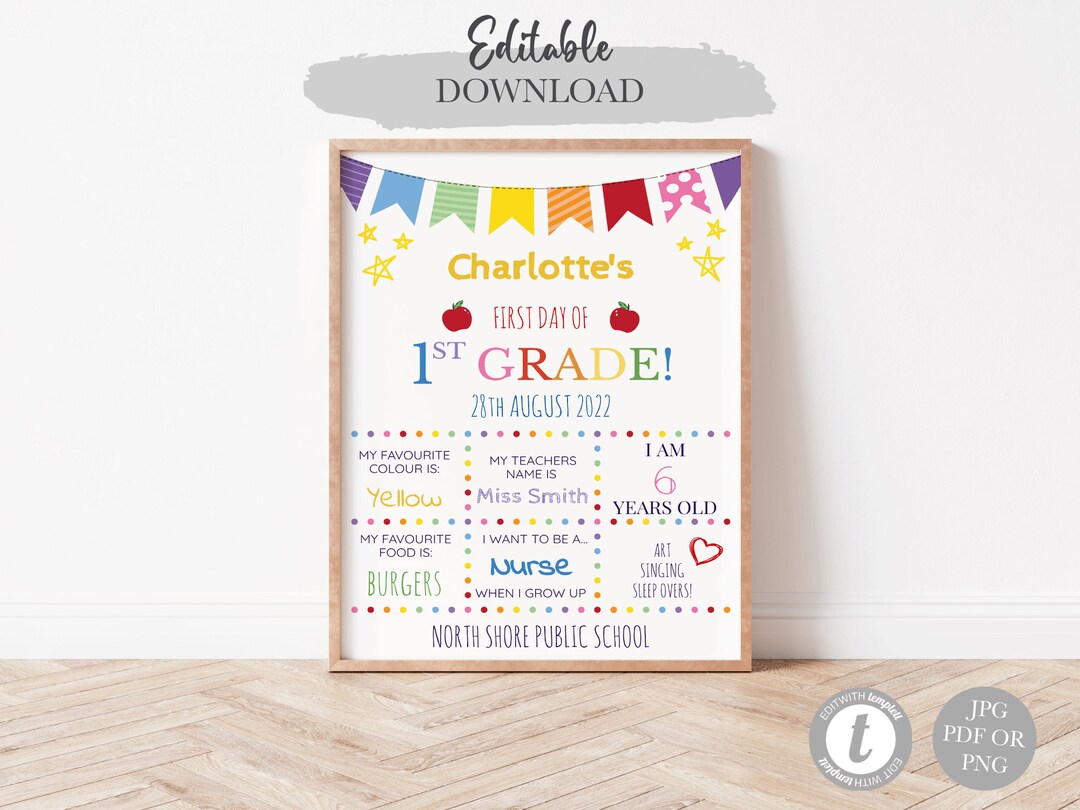 First Day of School Printable, First Grade Sign, Back to School Sign ...