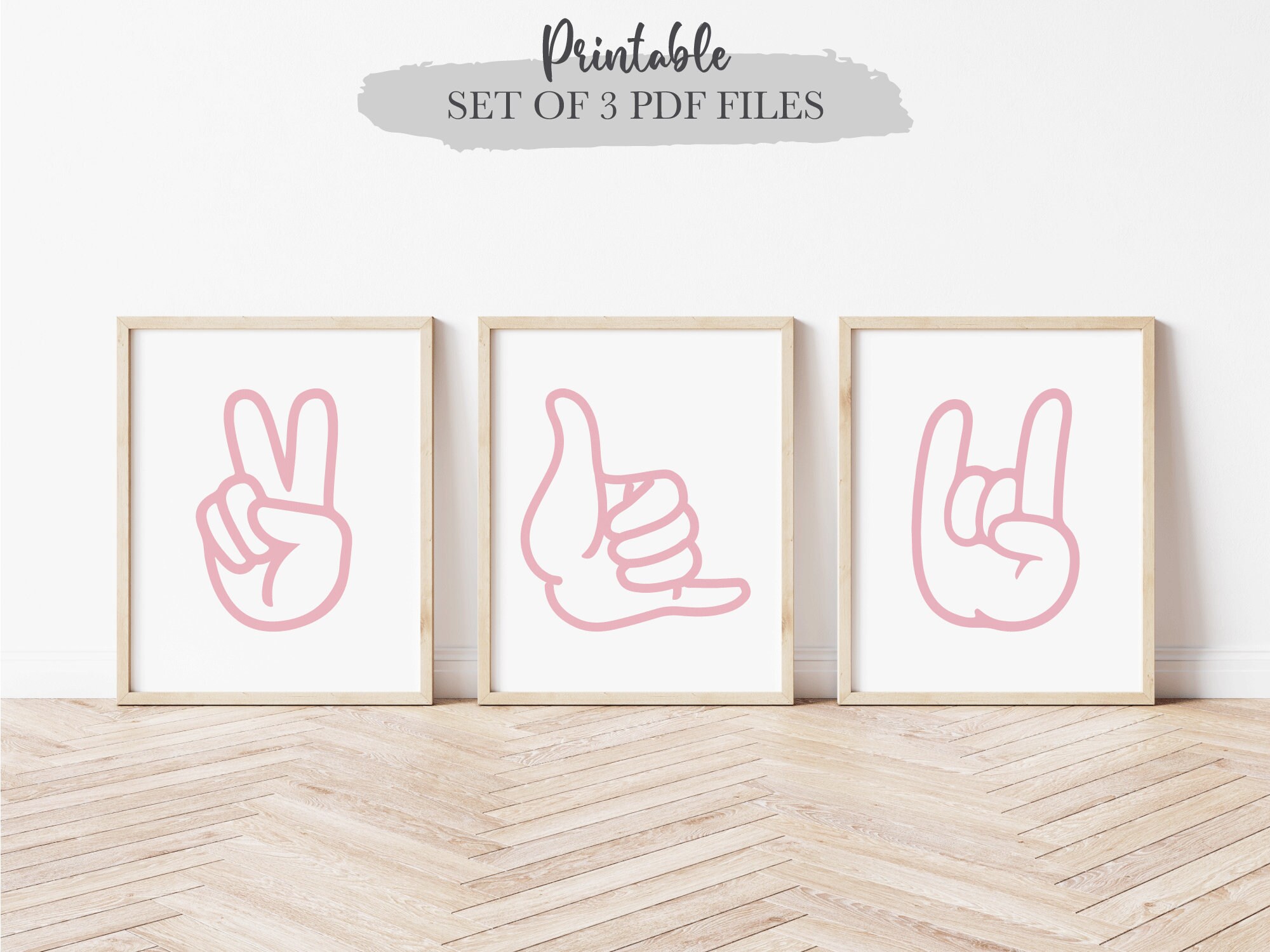 Hand Gesture Printables Pink Peace Sign Shaka Rock on Mahalo - Etsy