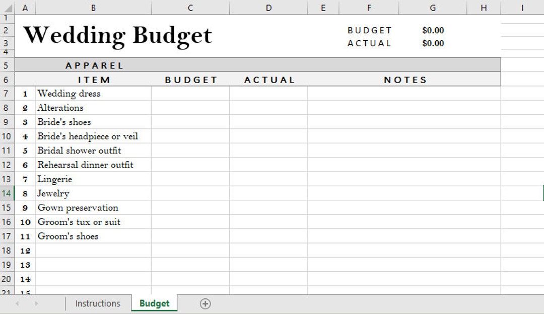 Wedding Budget Template Excel Spreadsheet Editable Etsy