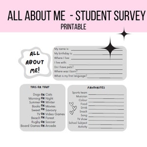 ALL ABOUT ME - Printable Student Survey - Fill in the Blanks Activity ...