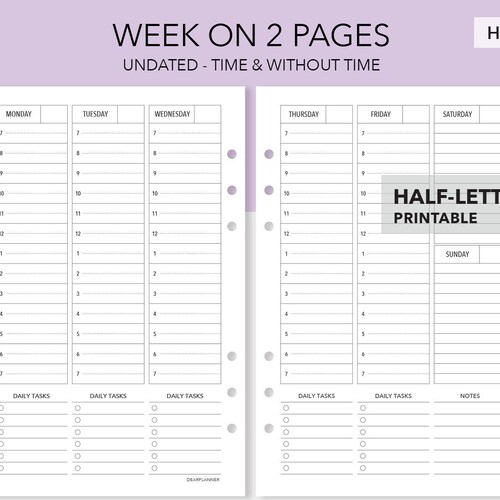Half Letter Planner Inserts Printable Weekly Vertical on 2 - Etsy