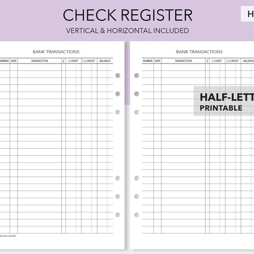 Printable Checkbook Register Horizontal & Vertical Bank - Etsy