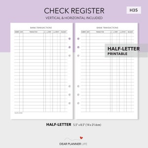Printable Checkbook Register Horizontal & Vertical Bank - Etsy