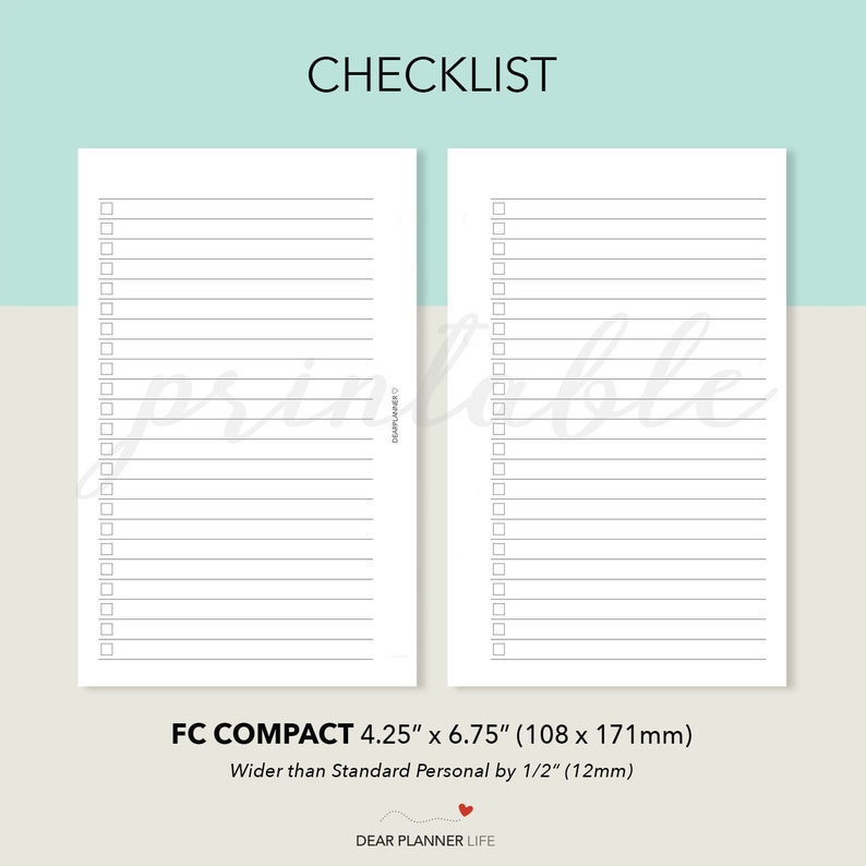 FC Compact Printable Simple Checklist Insert - Lined to Do List ...