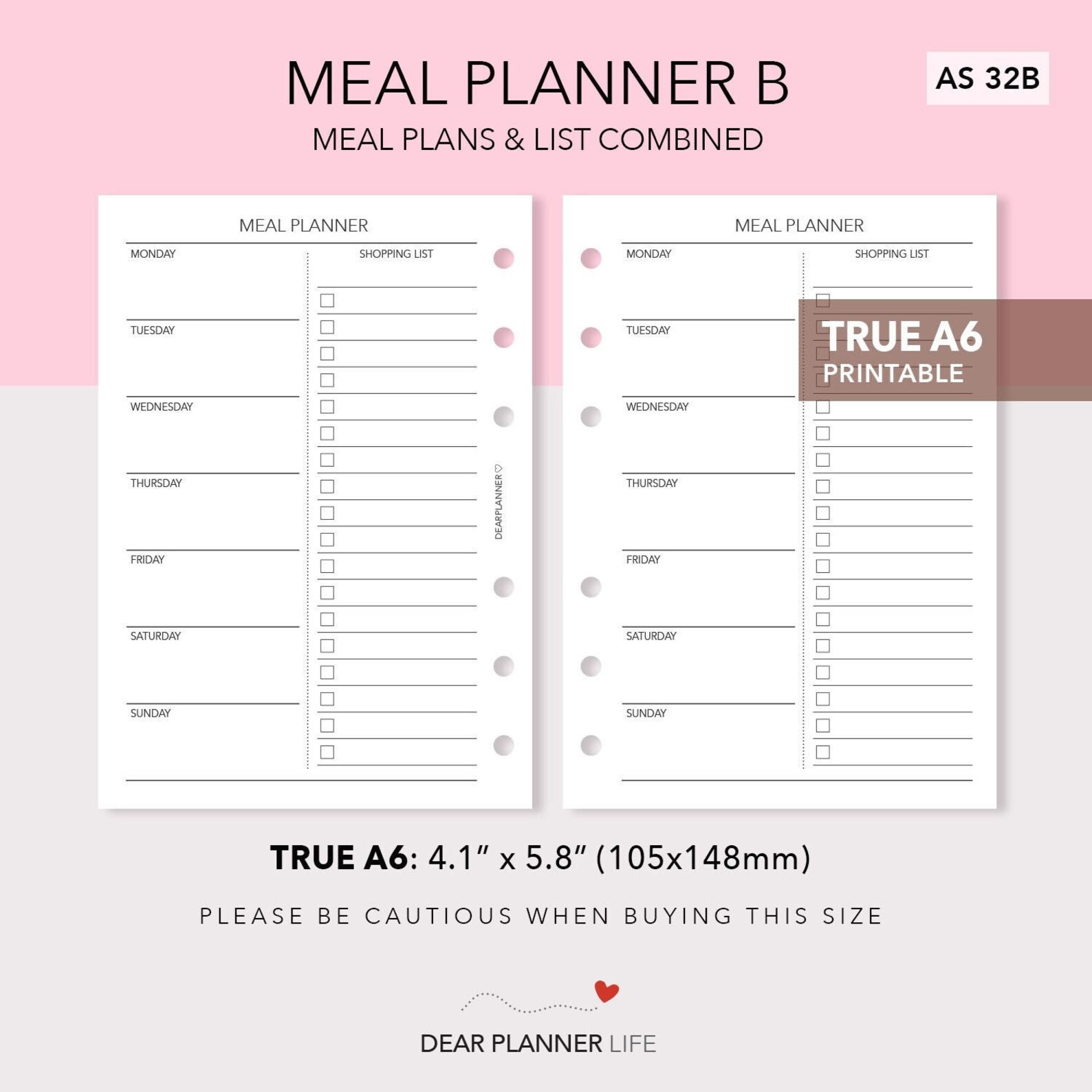Printable Meal Planner Insert Weekly Menu Planning - Etsy