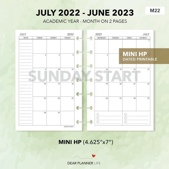 July 2022-june 2023 Academic Year Month on 2 Pages Sunday - Etsy
