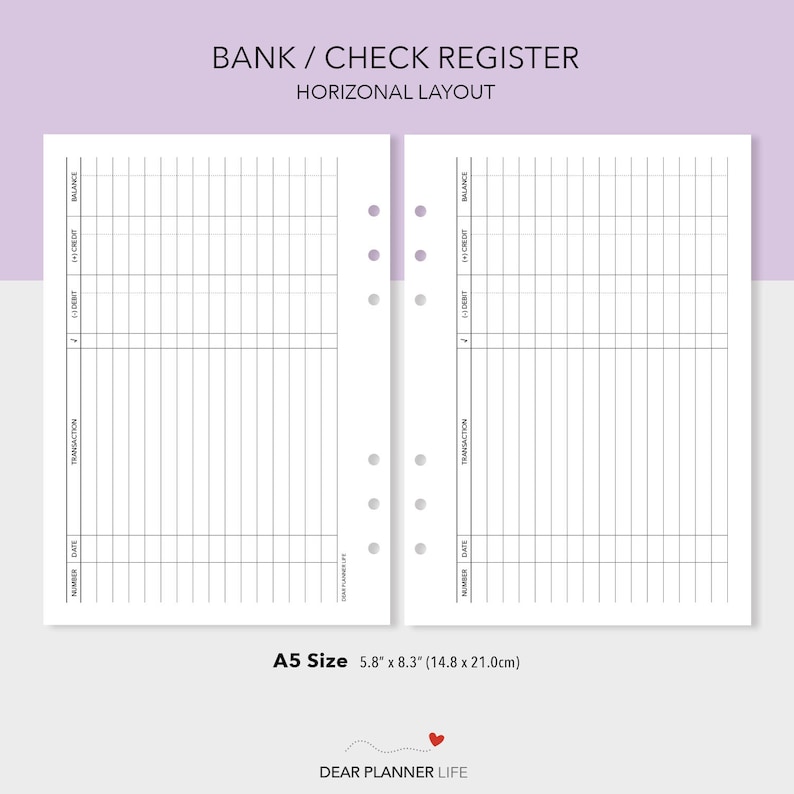 Printable Checkbook Register Bank Transaction Tracker - Etsy