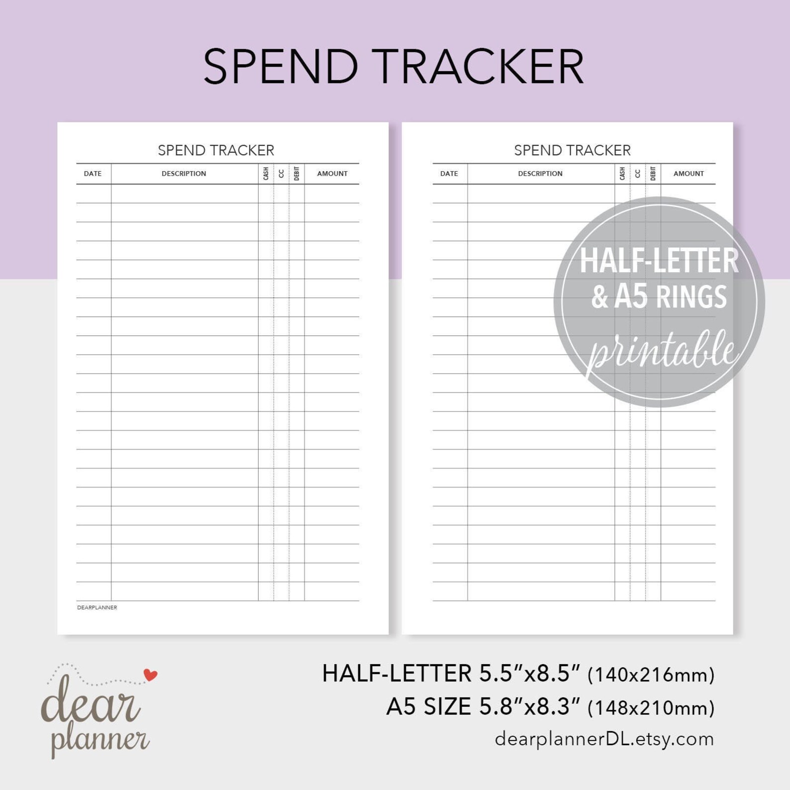 Printable Spend Tracker Insert Daily Spending Log Expense | Etsy