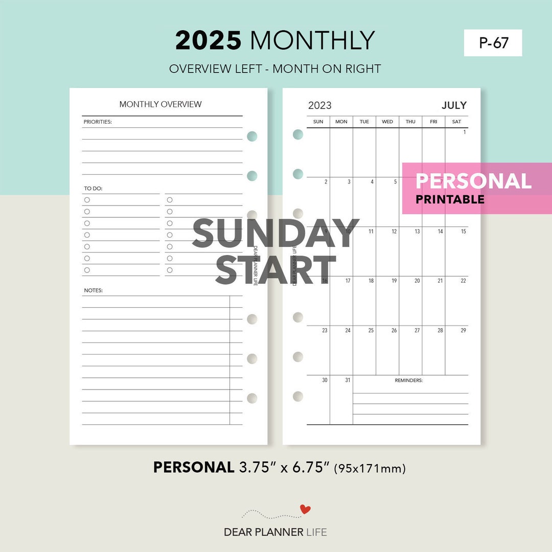 Printable 2025 Vertical Month on 1 Page Dated SUNDAY Start Month Review ...