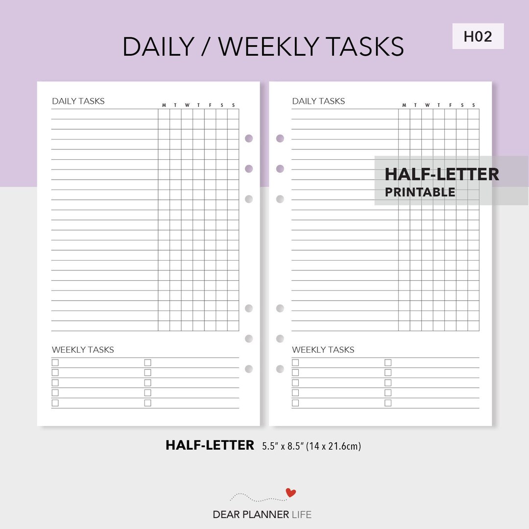 Printable Daily Weekly Tasks Insert - Weekly Routine Habit Tracker ...