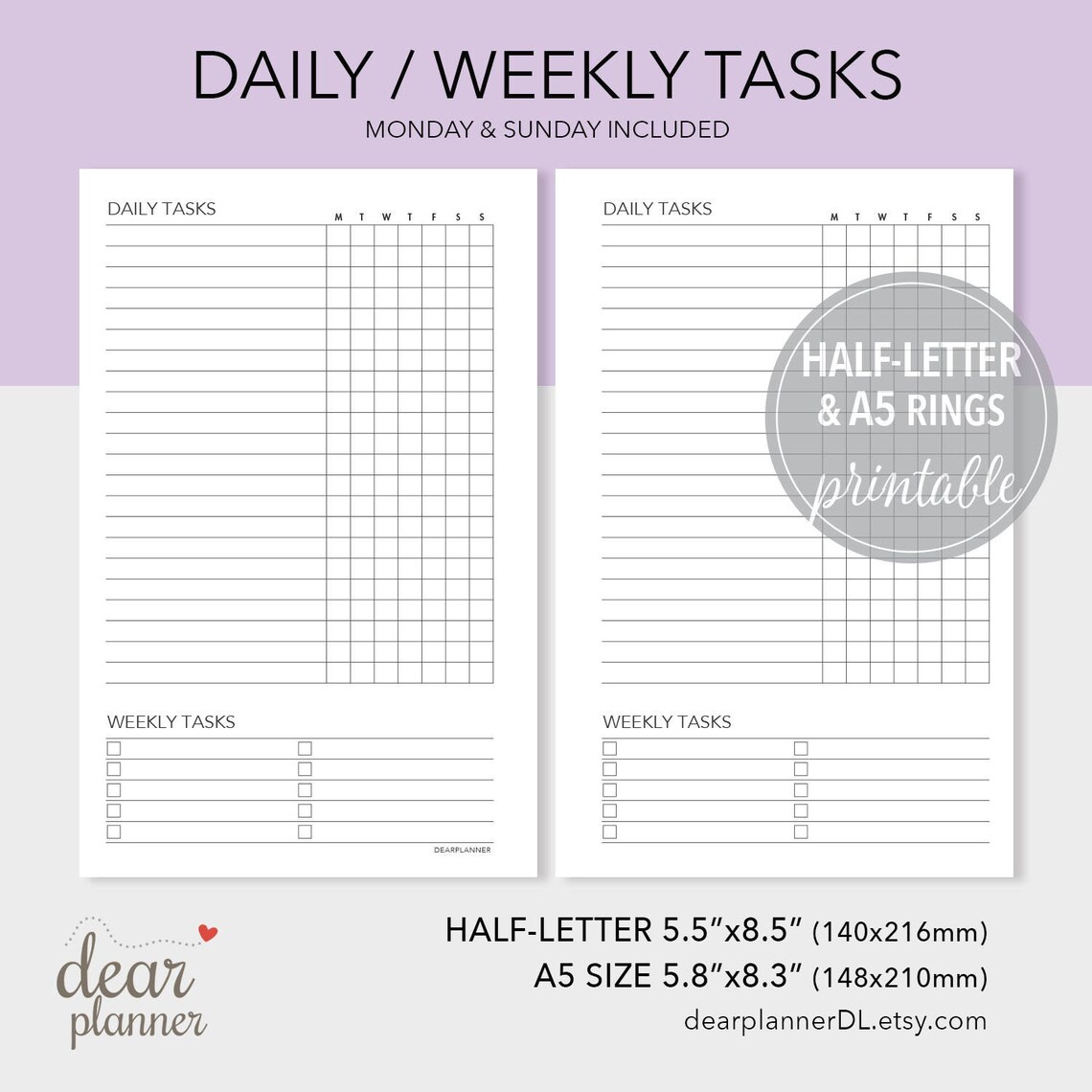 Printable Daily Weekly Tasks Insert Weekly Routine Habit | Etsy