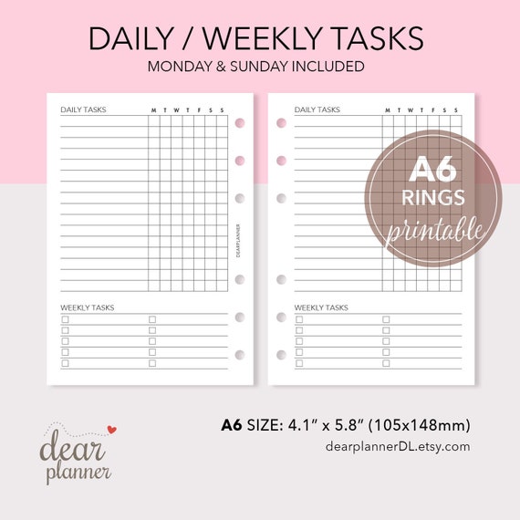Printable Daily Weekly Tasks Insert Routine Checklist | Etsy