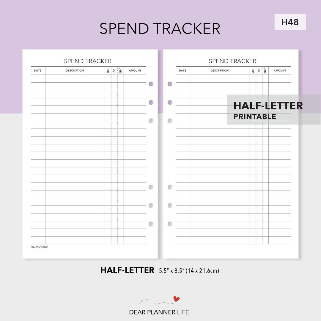 Printable Spend Tracker Insert Daily Spending Log Expense Habits ...