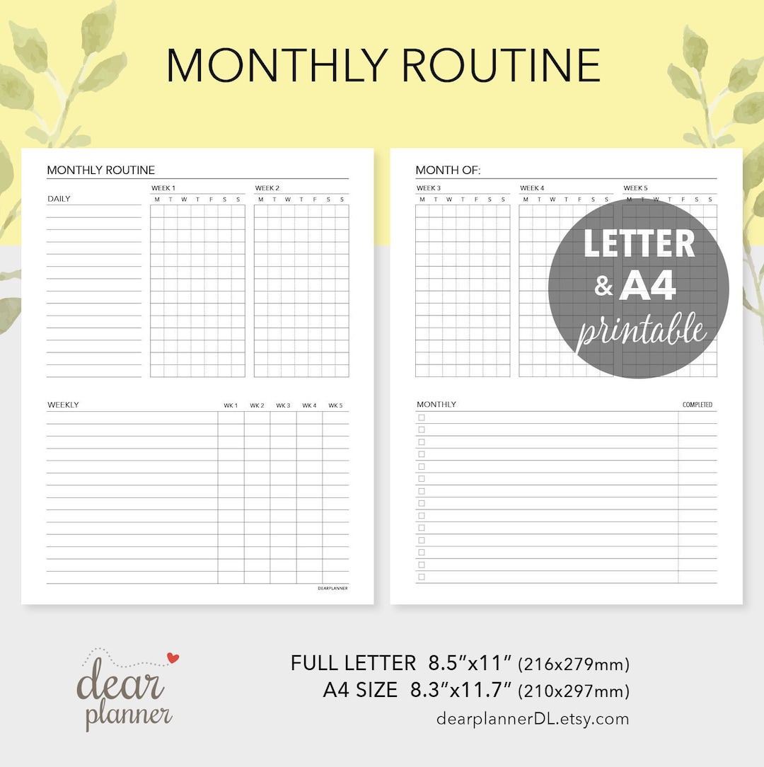Printable Monthly Routine Tracker - Habit Tracker - Accountability ...