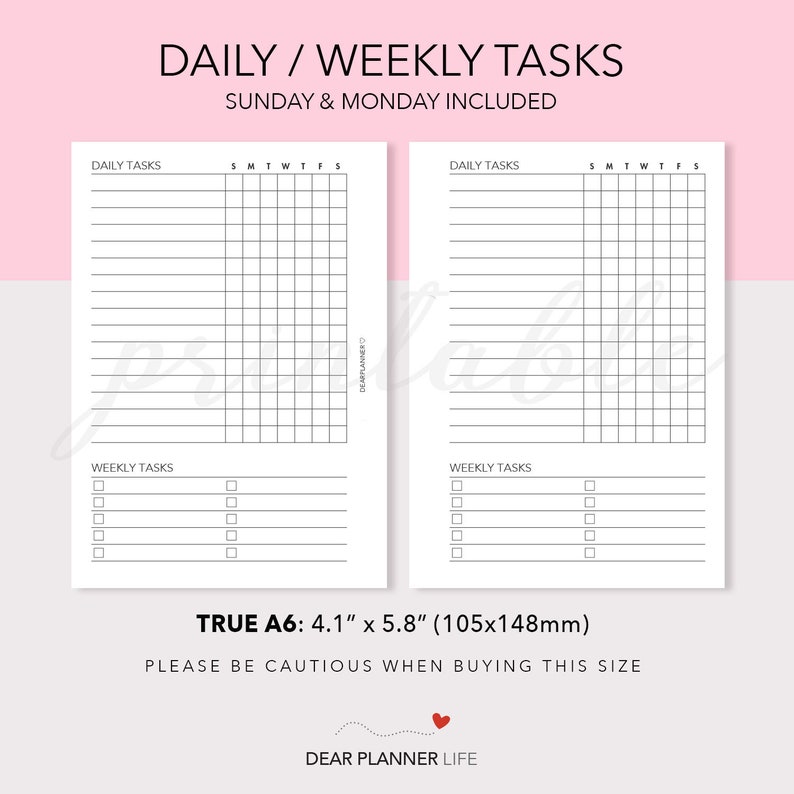 Printable Daily Weekly Tasks Insert Routine Checklist - Etsy