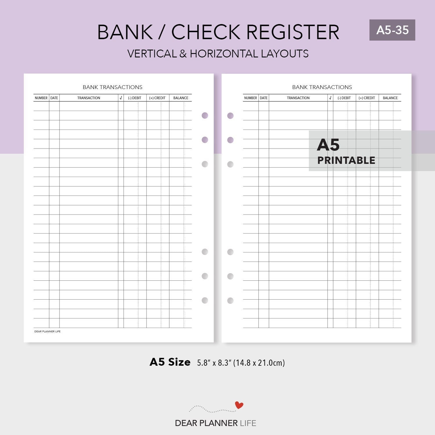 Printable Checkbook Register Bank Transaction Tracker - Etsy