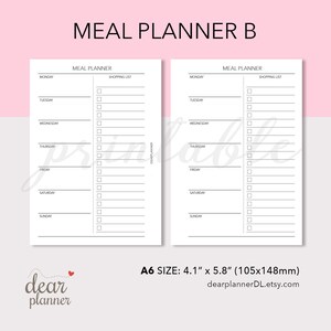 Printable Meal Planner Insert Weekly Menu Planning | Etsy