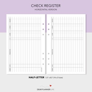 Printable Checkbook Register Horizontal & Vertical Bank - Etsy