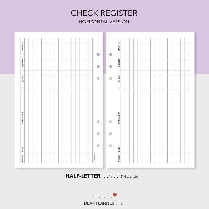 Printable Checkbook Register Horizontal & Vertical Bank - Etsy