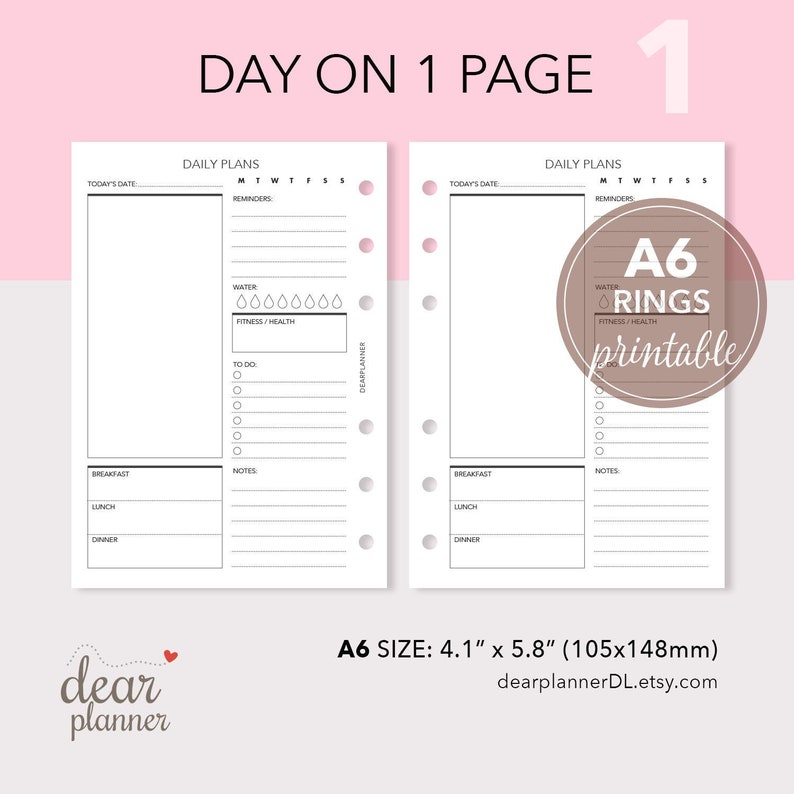 Printable Day on 1 Page Undated Daily Planner Do1p Insert - Etsy