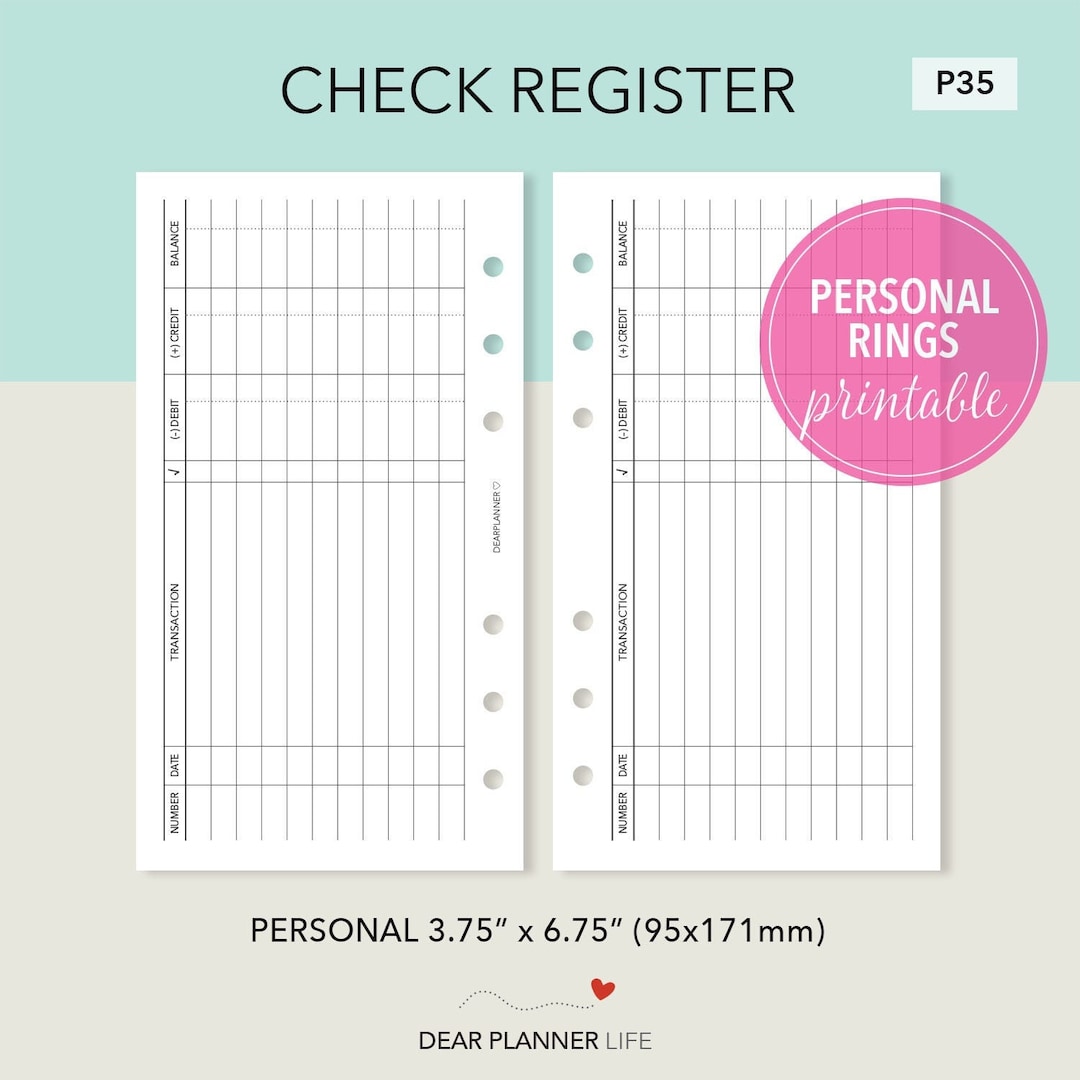 Registro de cheques imprimible Inserción de transacciones de chequera ...