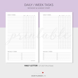 Printable Daily Weekly Tasks Insert - Weekly Routine Habit Tracker ...