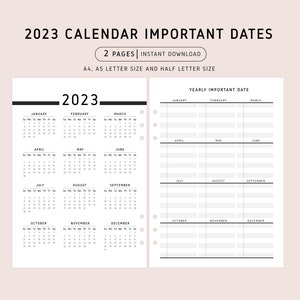 2023 Calendar Dates Page Printable for Important Dates - Etsy