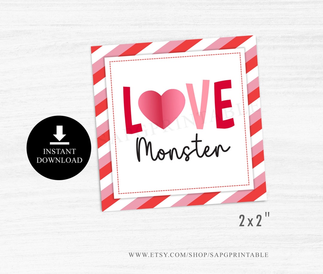 Printable Happy Valentine's Day Tag , LOVE Monster 2" Square, Cookie ...