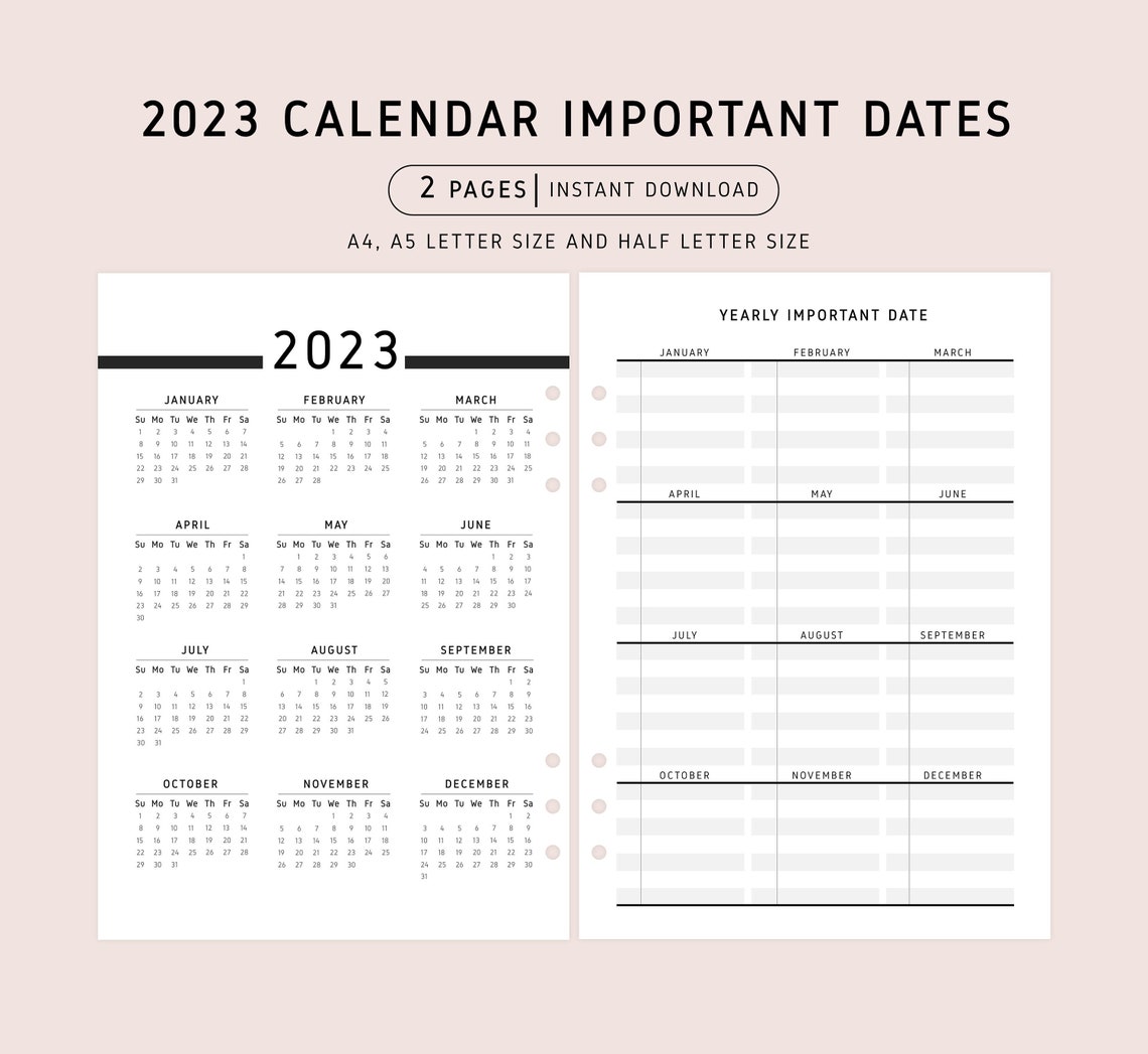 2023 Calendar Dates Page Printable For Important Dates Etsy Australia 2023 Calendar Dates Page Printable For Important Dates Etsy Australia