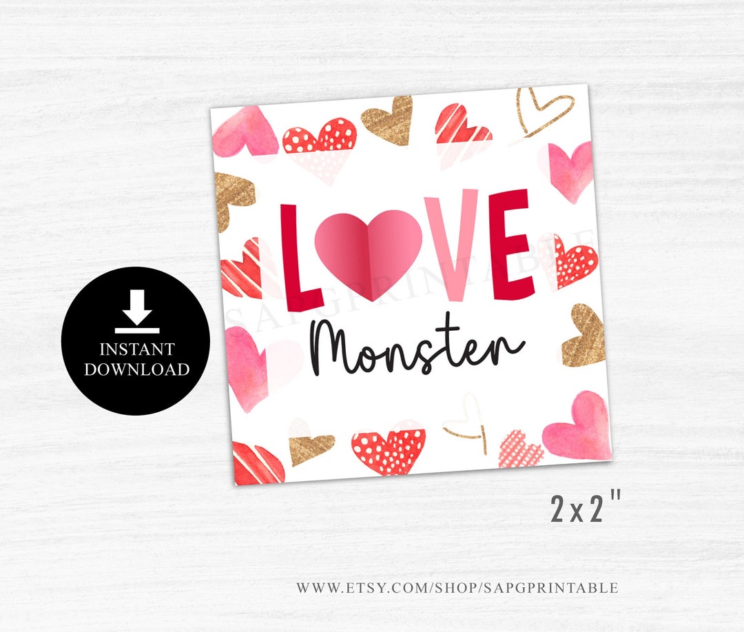 Printable Happy Valentine's Day Tag , LOVE Monster 2" Square, Cookie ...
