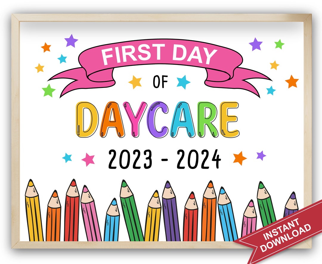 Back to School Pencil Sign First Day of Daycare Color Pencil - Etsy