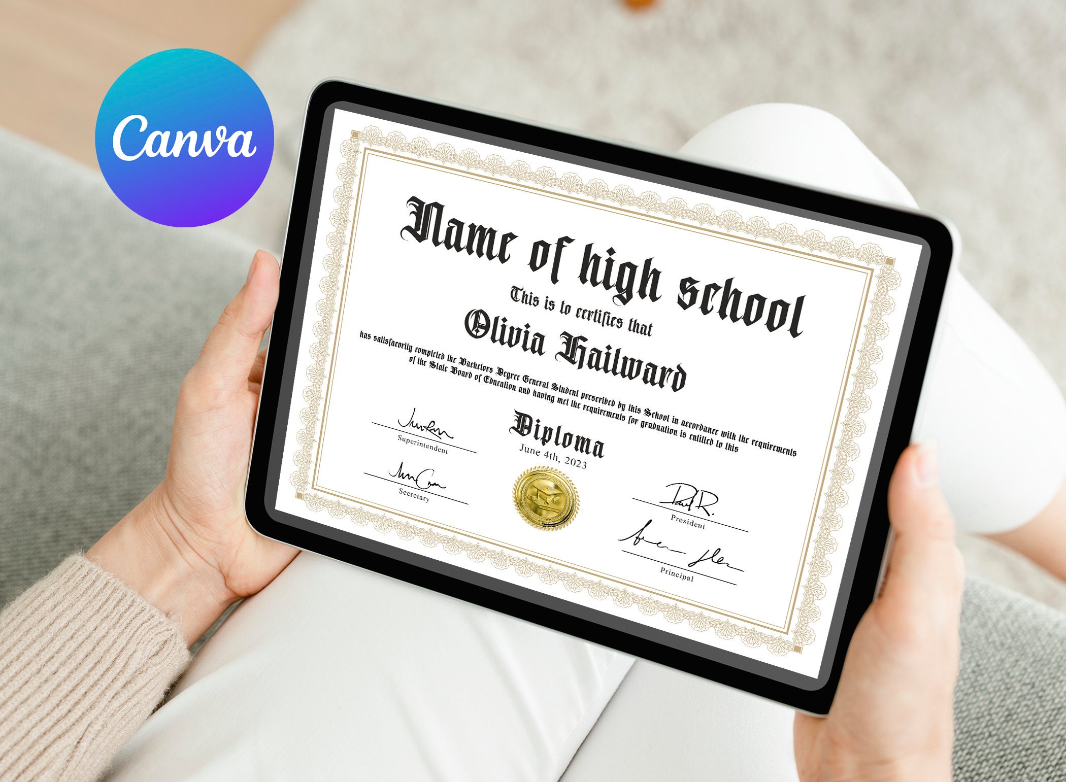 Editable College Diploma With Gold Seal Printable Fake GED Diploma High ...