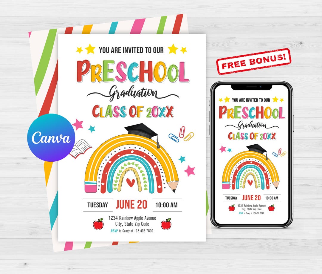 Editable Preschool Graduation Invitation, Preschool Announcement Party ...