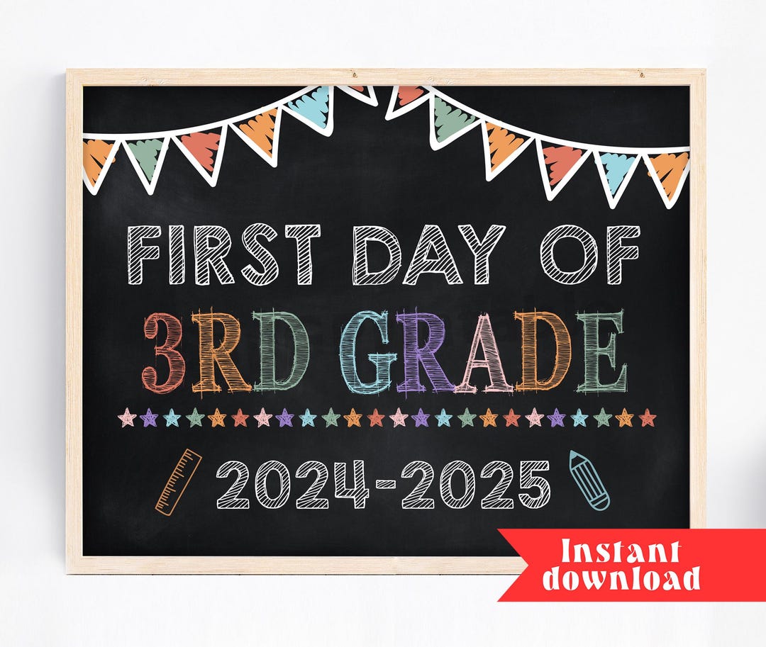 First Day of Third Grade Chalkboard, Chalkboard First Day of 3rd Grade ...