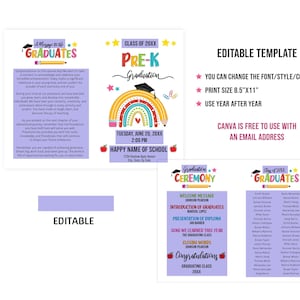 Pre-k Graduation, Editable Prek Graduation Program, Pre-k Graduation ...