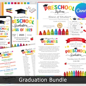 Preschool Graduation Bundle, Graduation Invitation, Graduation Program ...