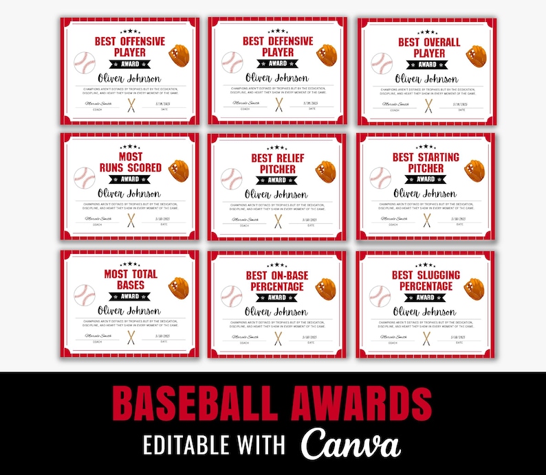 Editable Baseball Award Certificates, Baseball Team Awards, End of ...