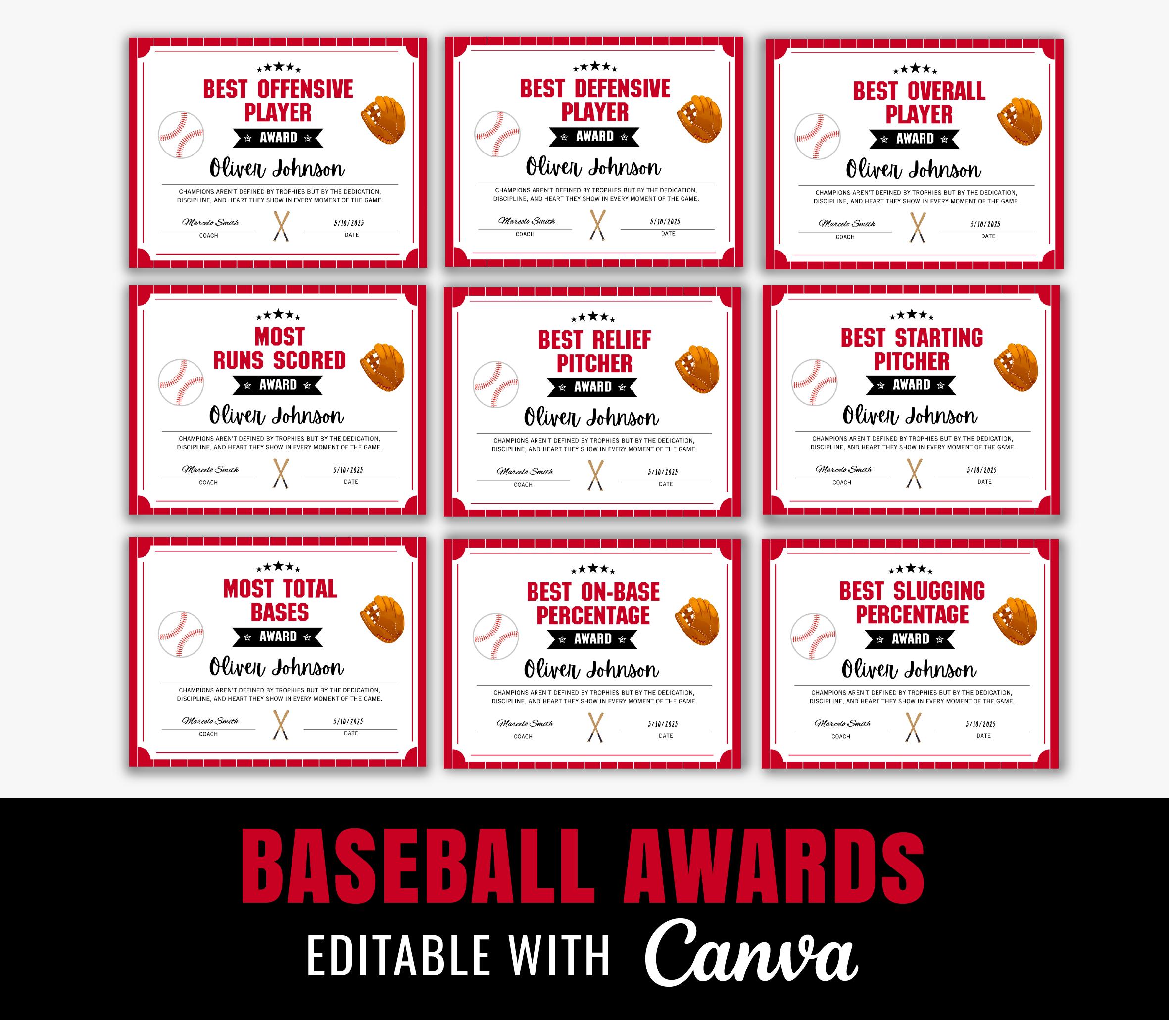 Editable Baseball Award Certificates, Baseball Team Awards, End of ...