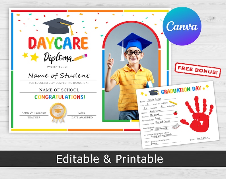 Editable Daycare Diploma With Photo, Daycare Certificate, Teacher ...