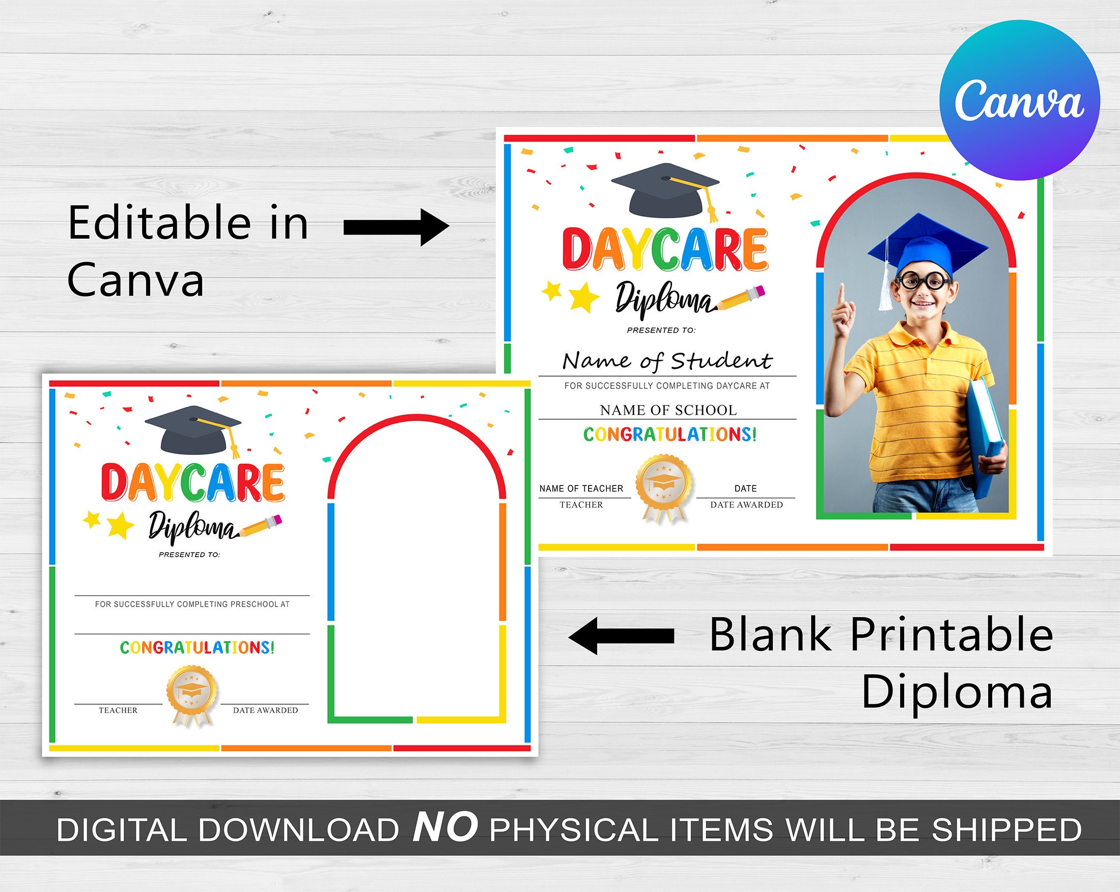 Editable Daycare Diploma With Photo, Daycare Certificate, Teacher ...