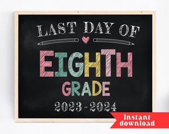 Last Day of Eighth Grade Sign, Printable 8th Grade Sign, Back to School ...