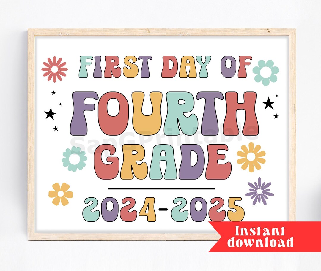 First Day of Fourth Grade Sign, Girl School Sign, First Day of 4th ...